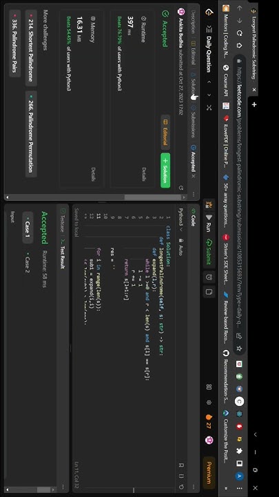 Longest Palindrome Substring Leetcode Coding Leetcodedailychallenge Python Codeeasy