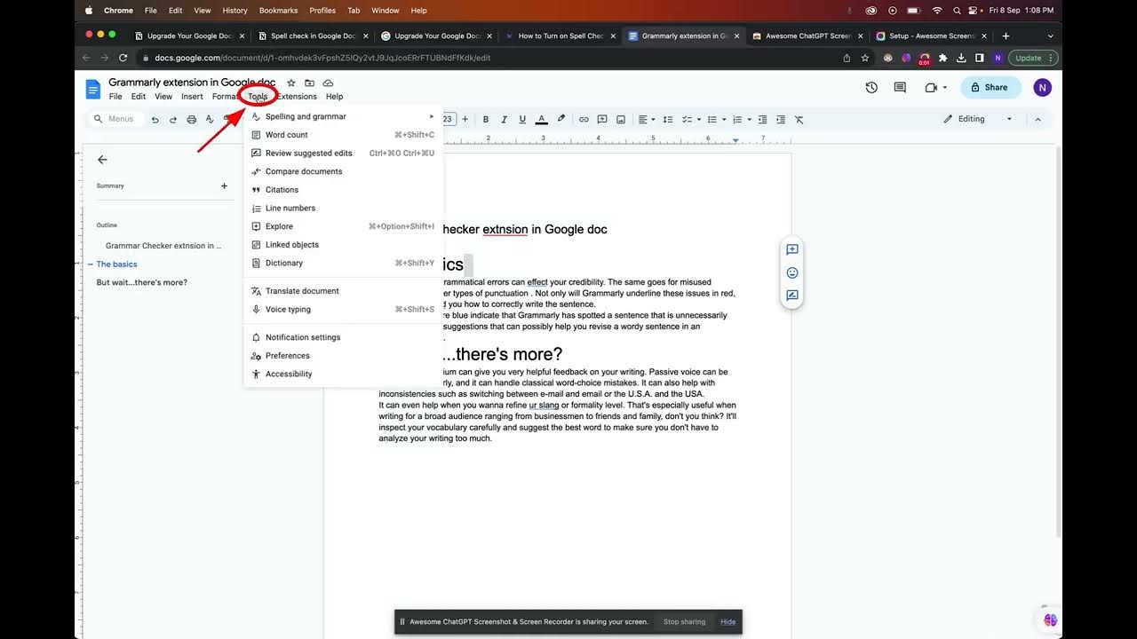 Enable/Disable Spell check in Google Doc - YouTube