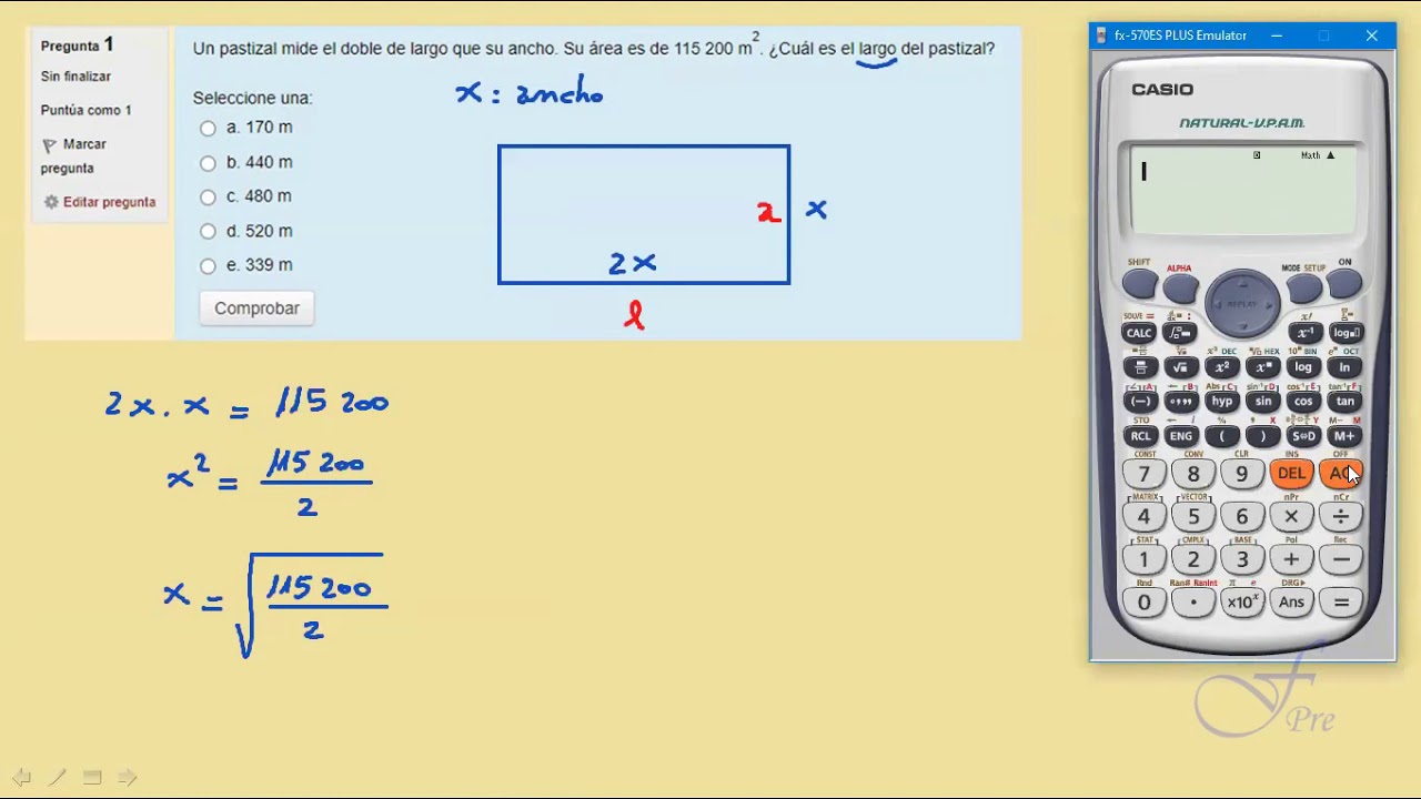 Largo de terreno rectangular dado su área y sabiendo que el largo es el ...