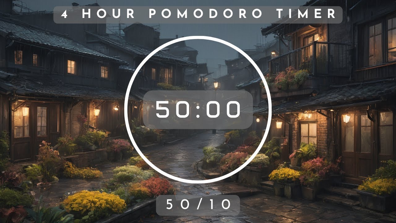 50 / 10 Pomodoro Timer| No music |Rain Sound| Studying Working|Deep ...