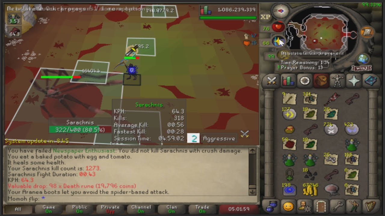 321 Kill Solo Sarachnis trip w/Aranea boots(64+ kph)(Semi Afk for 40-60 ...