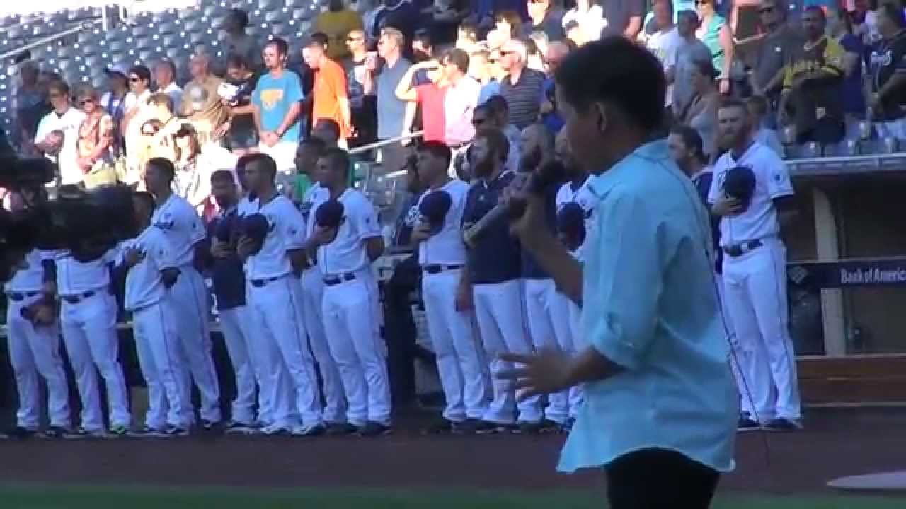 12 Year Old Sam Santiago Singing the National Anthem for the San Diego ...