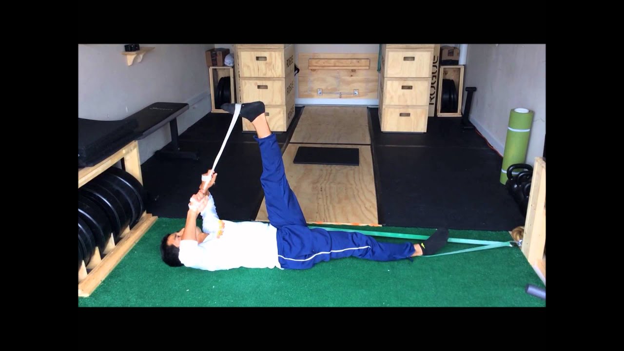 Supine Hamstring Stretch with Banded Distraction (Self Assisted with ...