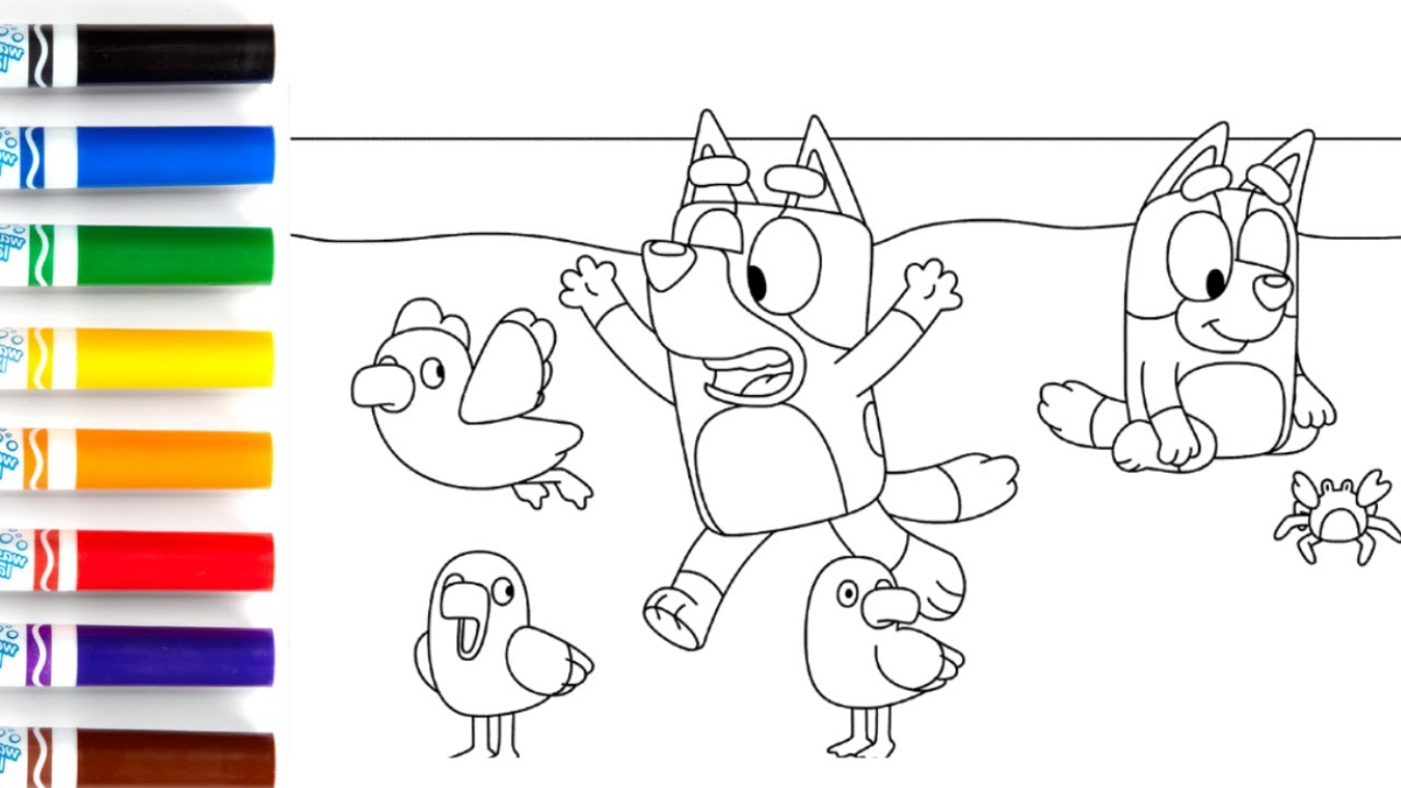 Bluey Coloring Page for Toddlers | Bluey and Bingo at the Beach ...