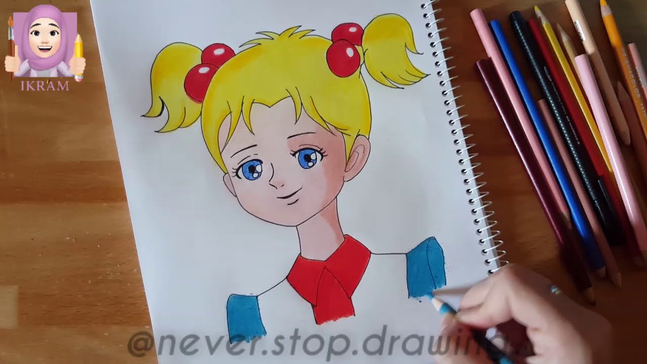 drawing sandy bell // رسم شخصية ساندي بيل بالالوان الخشبية - YouTube