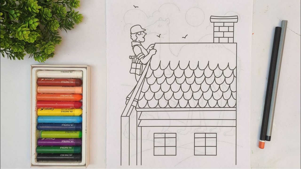 Color The Man On Roof Coloring Pages, Painting | Fun Art Learning ...
