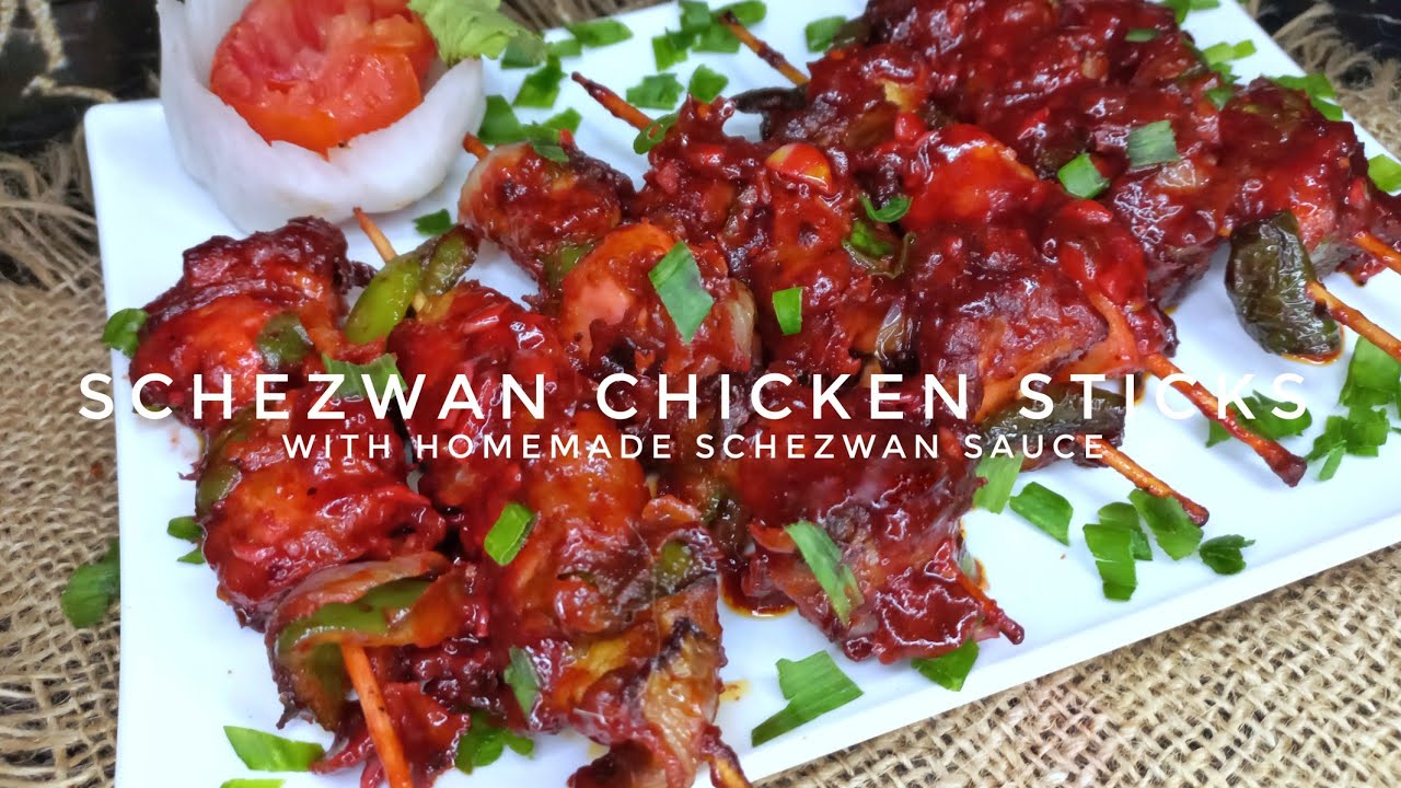 Crispy Schezwan Chicken Sticks with Easy Homemade Schezwan Sauce Recipe ...