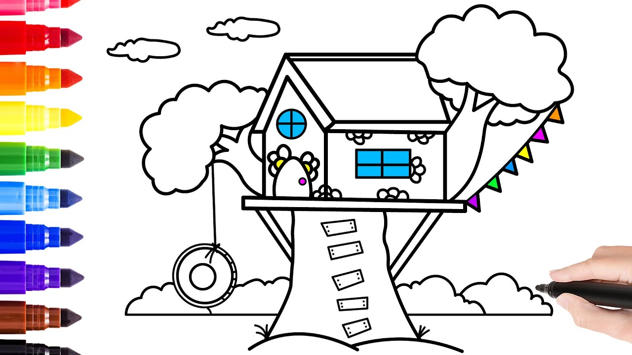 How to Draw Amazing Tree House Easy | Drawing + Coloring Tutorial For ...