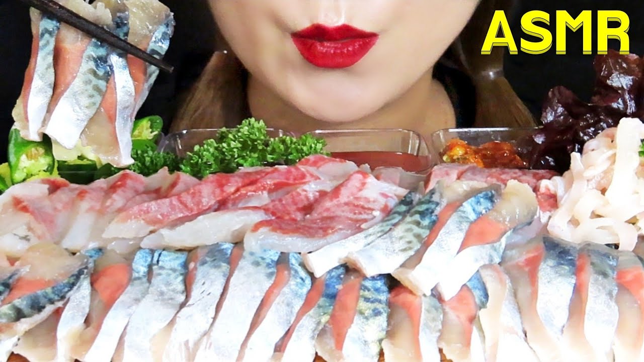 ASMR MACKEREL, MULLET *SASHIMI* RAW FISH EATING SOUNDS 고등어회, 밀치회 먹방 ...