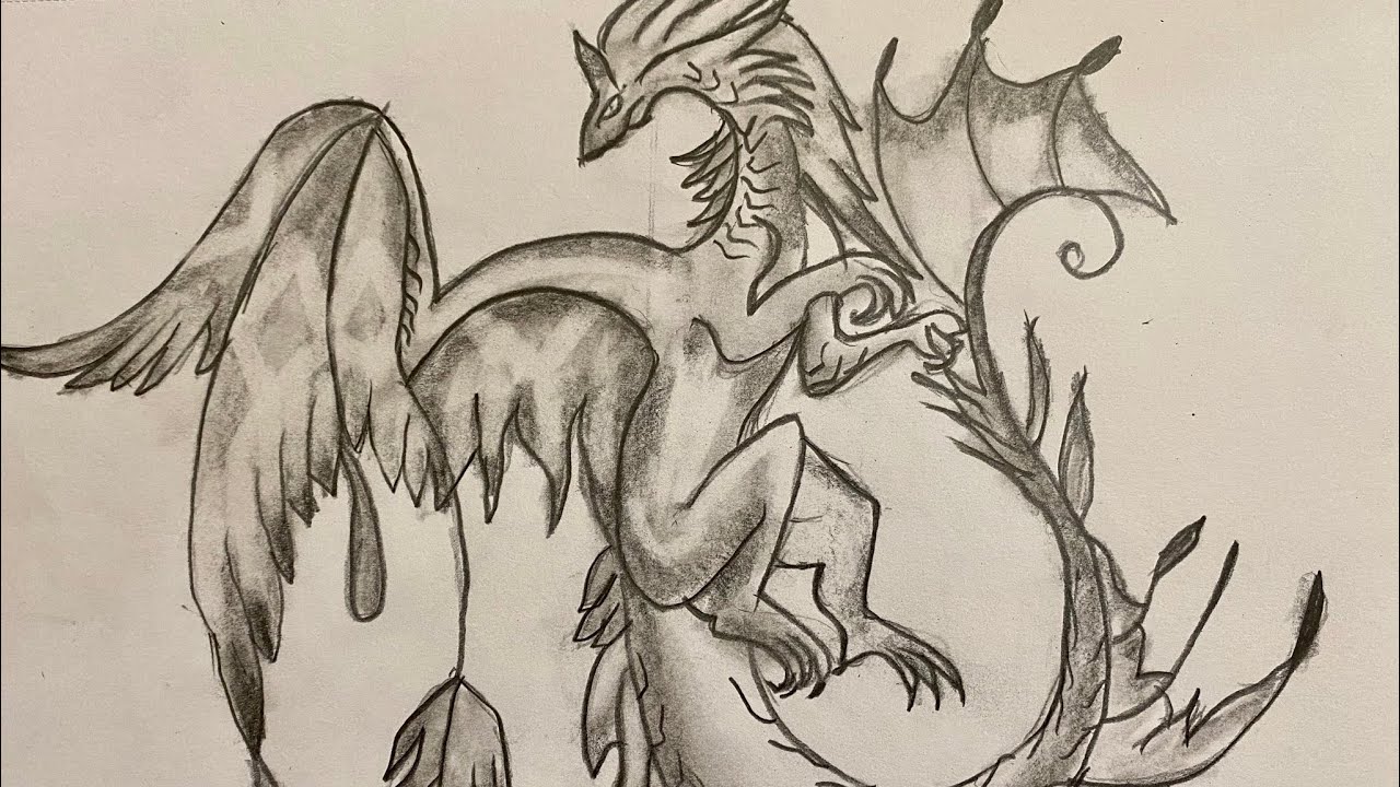 How to draw a dragon with pencil shading - YouTube