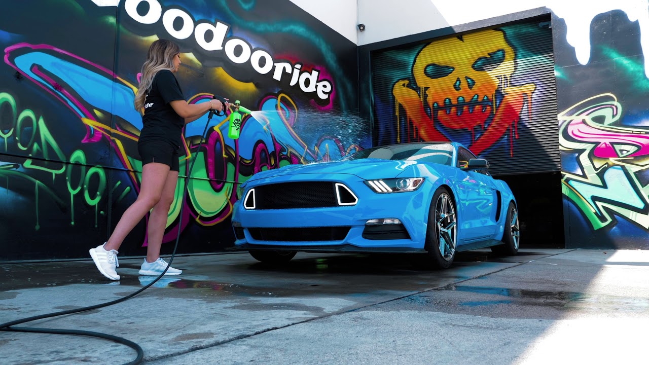 Voodoo Ride Wash with Jessica and her Ford Mustang - YouTube