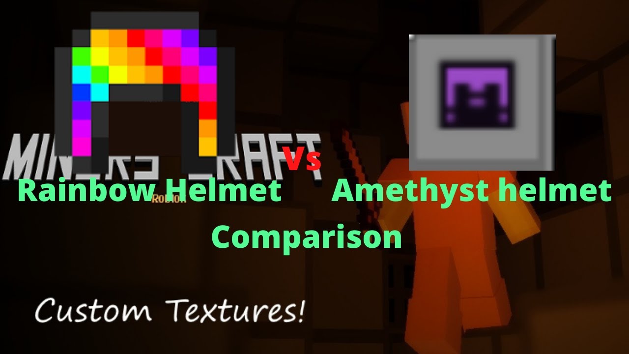Which is better??? Rainbow helmet vs amethyst (Roblox minerscraft ...