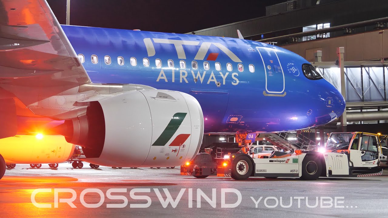 ITA Airways Pushback | Airside Night Planespotting | 03.11.2023 DockA ...