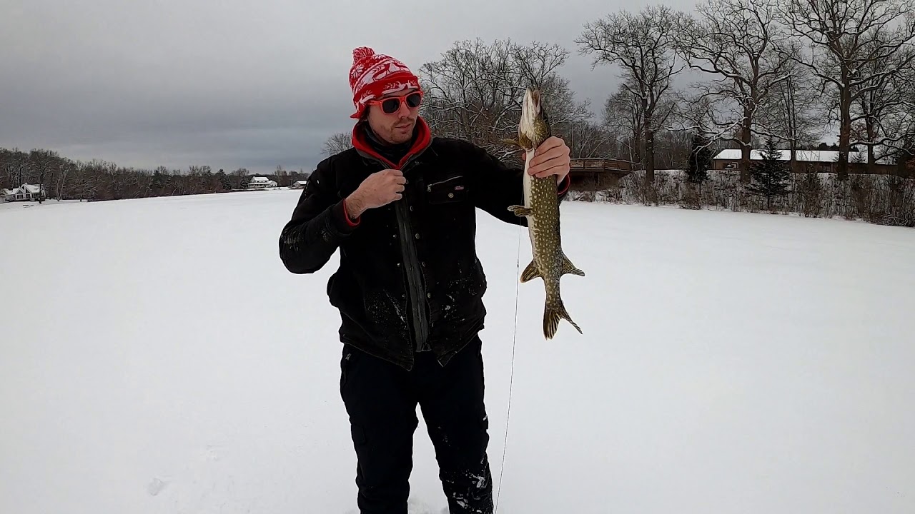Ice Fishing in Southern Michigan. First Pike of the year! - YouTube