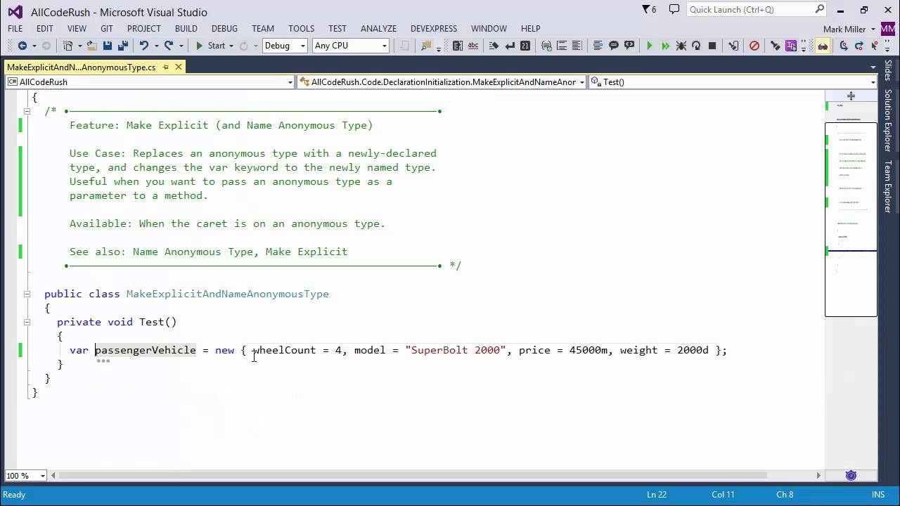 DevExpress CodeRush: Make Explicit & Name Anonymous Type - YouTube