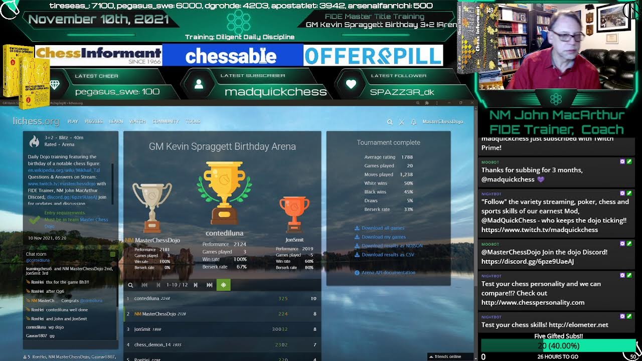 FIDE Master Training: GM Kevin Spraggett Birthday 3+2 !Arena | LiChess ...