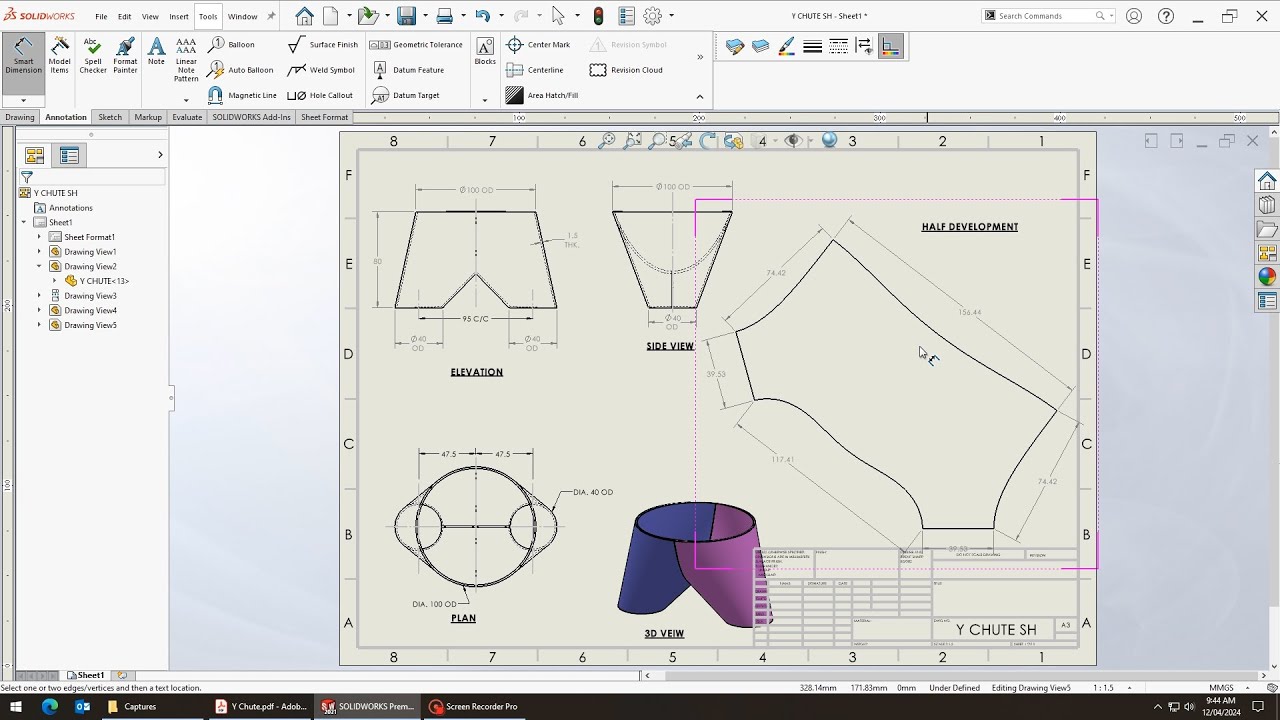 Y Chute / Duct Detailing | Make drawing from Part | SolidWorks - YouTube