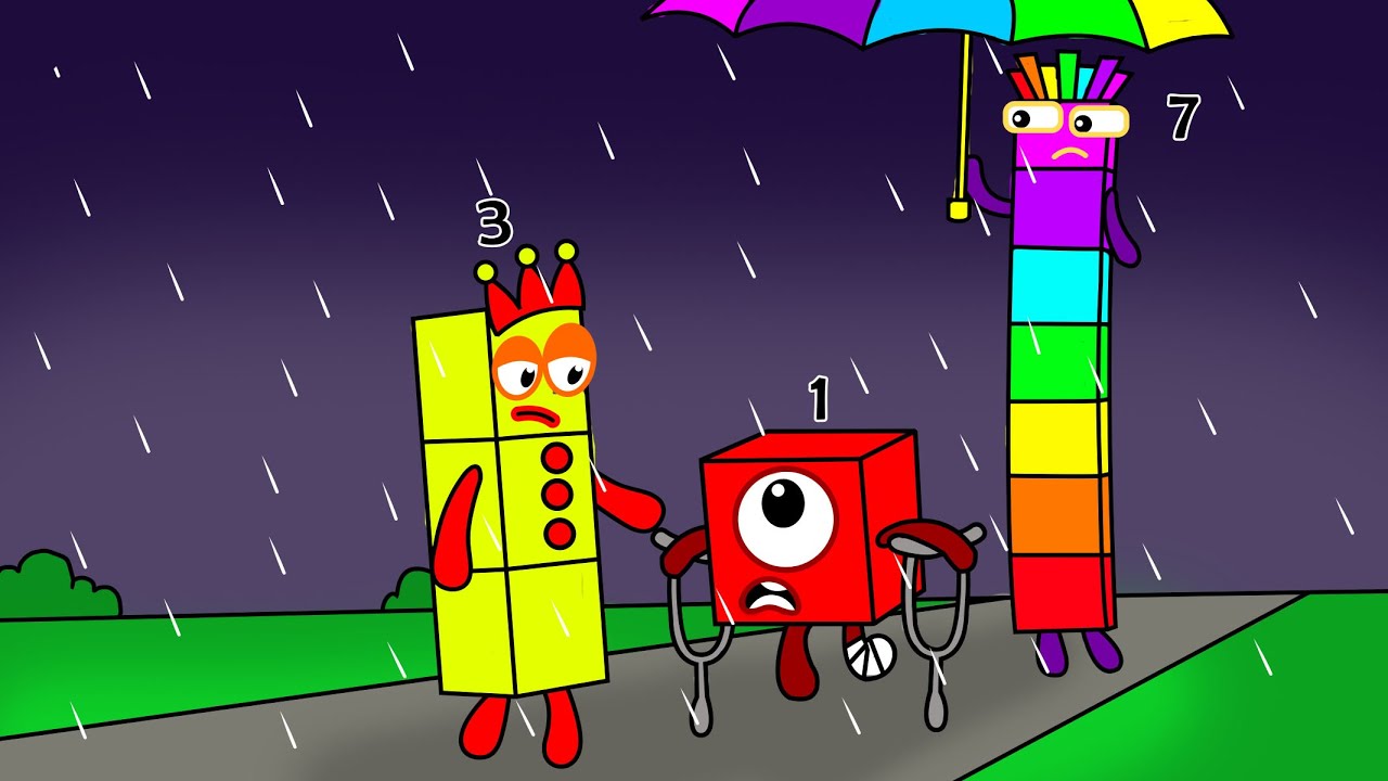 Numberblocks 7 protect NB 1 from rain after an accident - Numberblocks ...