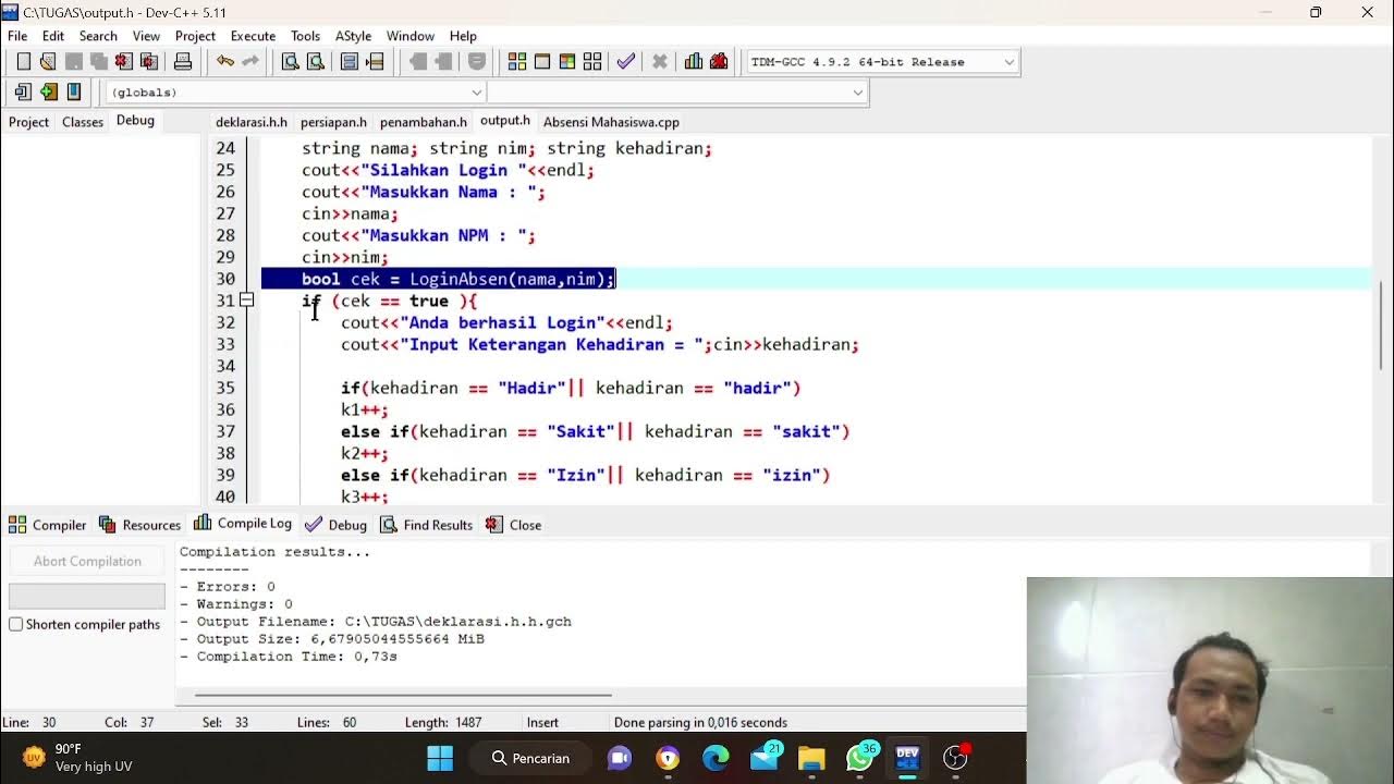 Membuat Program Absensi Mahasiswa (Input Data Mhs, Cek data Mhs, Login, Absen, Cek Absen) - YouTube