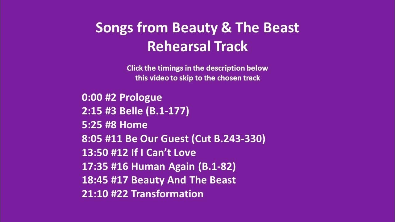 Songs from Beauty and The Beast Rehearsal Track - YouTube