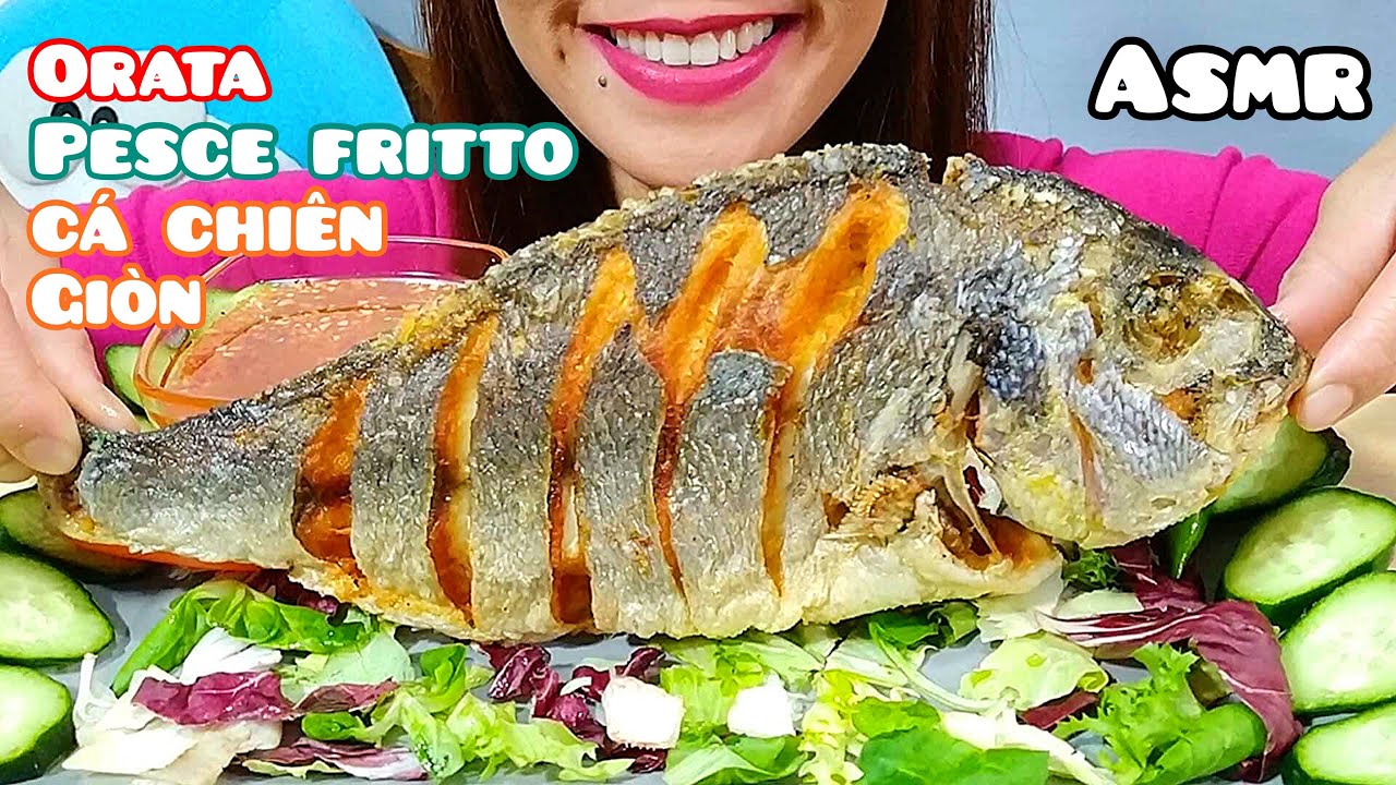 ASMR Orata Fried Fish & Mango Salad तला हुआ मछली Ikan goreng Eating ...