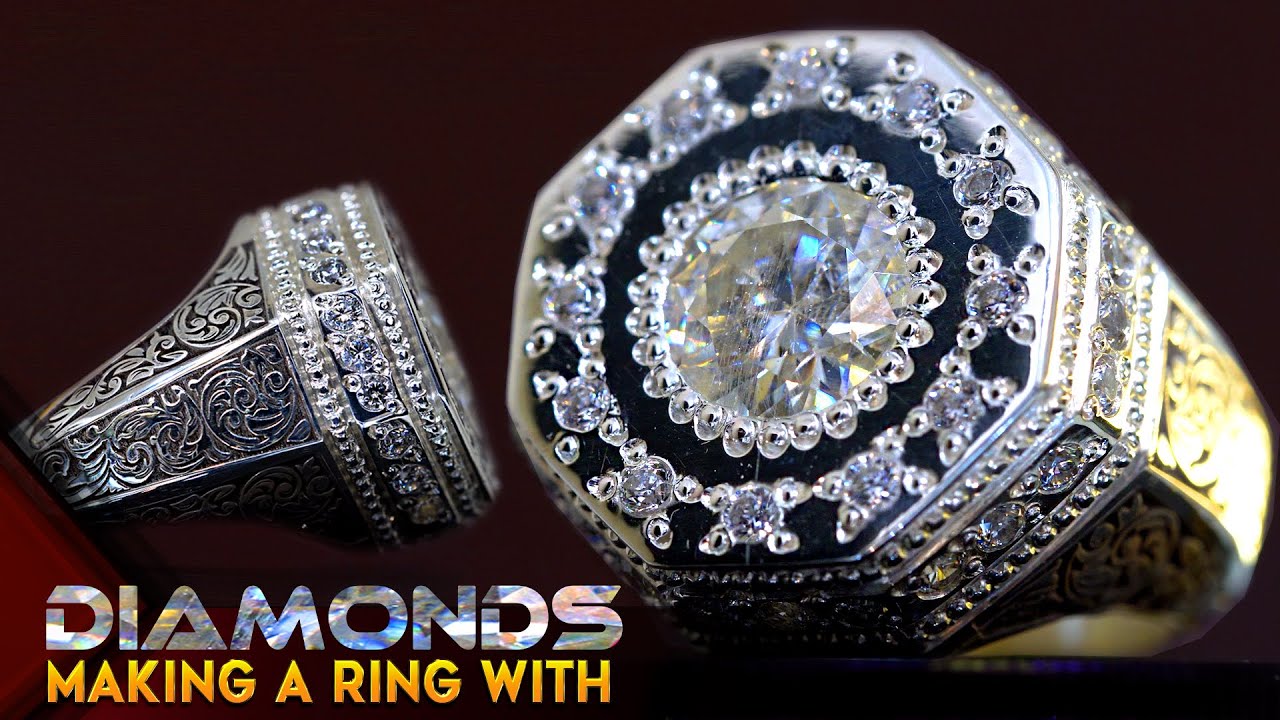 Intricate Metalwork & Diamond-Style Stone Setting on a Silver Ring ...