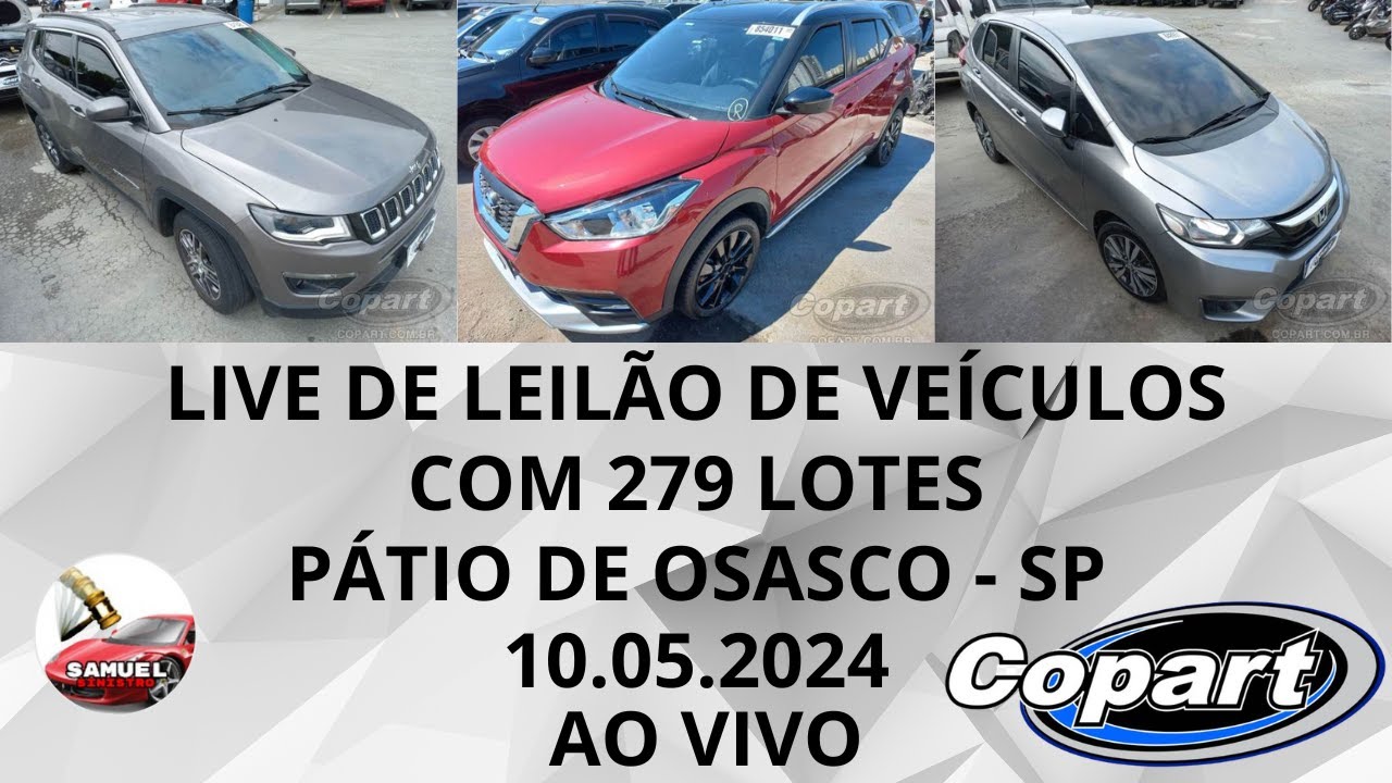 LIVE DE LEILÃO DE VEÍCULOS NO COPART COM 279 LOTES DO DIA 10.05.2024 ...