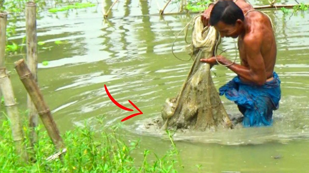 Asian Village Traditional Cast Net Fishing by Village People - YouTube