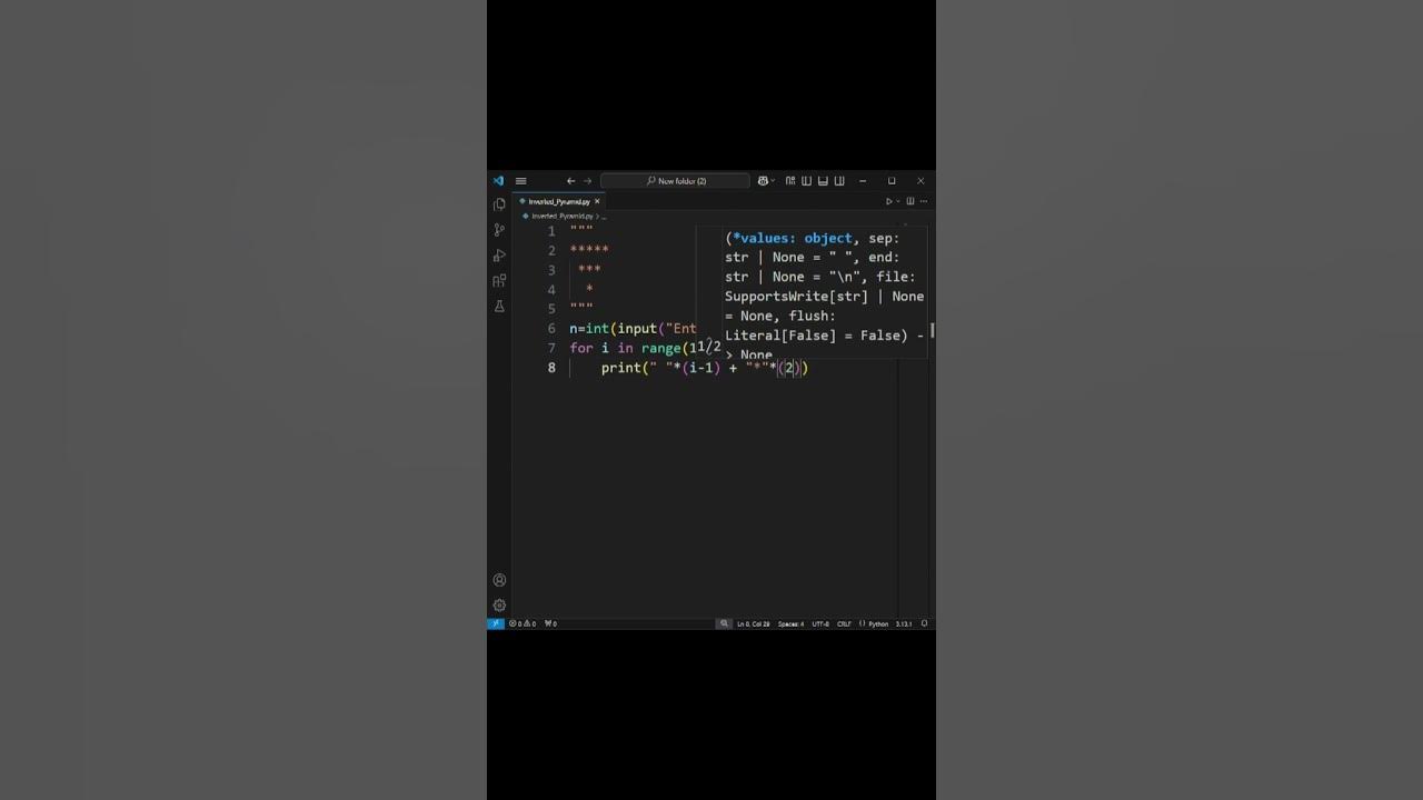Inverted pattern #python #coding #programming #shorts #ytshorts - YouTube