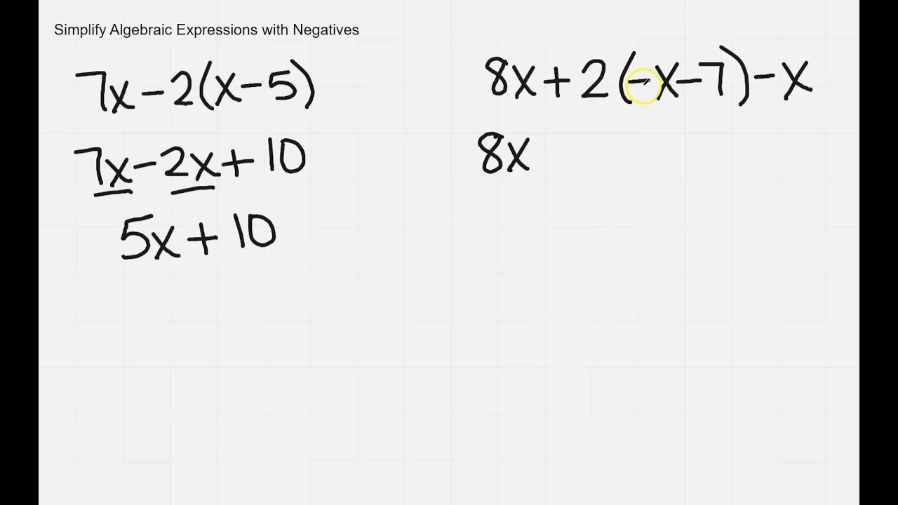 Simplify Algebraic Expressions with Negatives - YouTube
