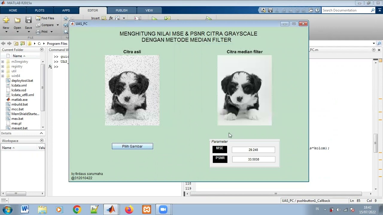 MENGHITUNG NILAI MSE & PSNR PADA CITRA GRAYSCALE DENGAN METODE MEDIAN ...