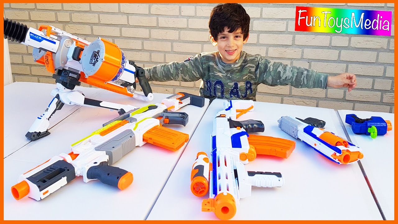 Learn Sizes with Nerf Gun Toys for Children and Toddlers | Nerf War for ...