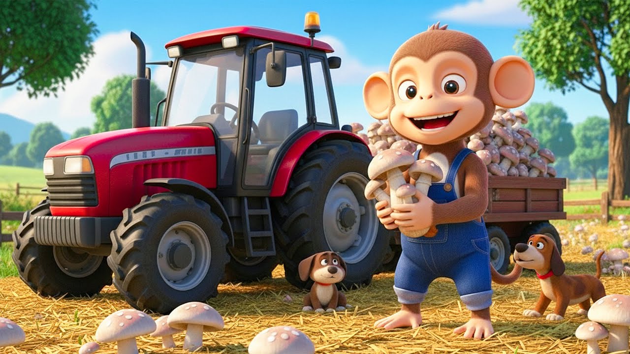Farm Work: Monkey Farmer With Tractor And Plow To Grow Mushrooms After ...