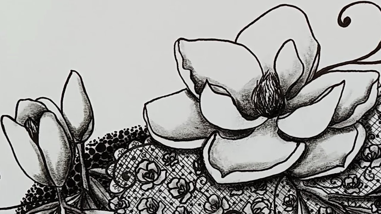 Drawing Magnolias & Lace Doodle Art - YouTube