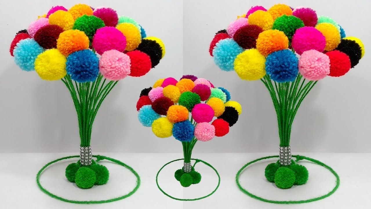 बची ऊन के टुकड़ों से गुलदस्ता बनाने का आसान तरीका/DIY EASY WOOLEN ...