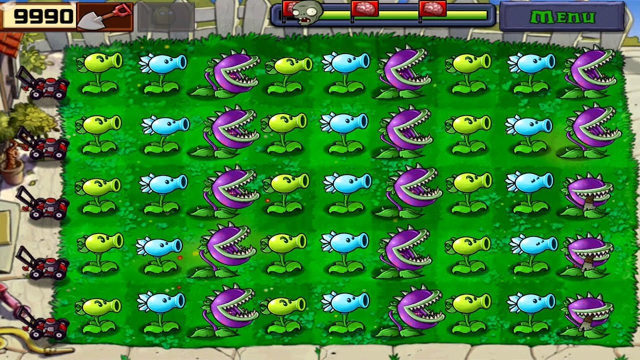Pvz Gameplay || Repeater, Snow Pea, & Chomper vs Zombies - YouTube