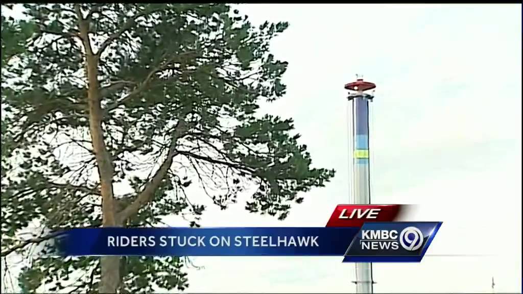 Riders get stuck on Worlds of Fun's new SteelHawk ride - YouTube