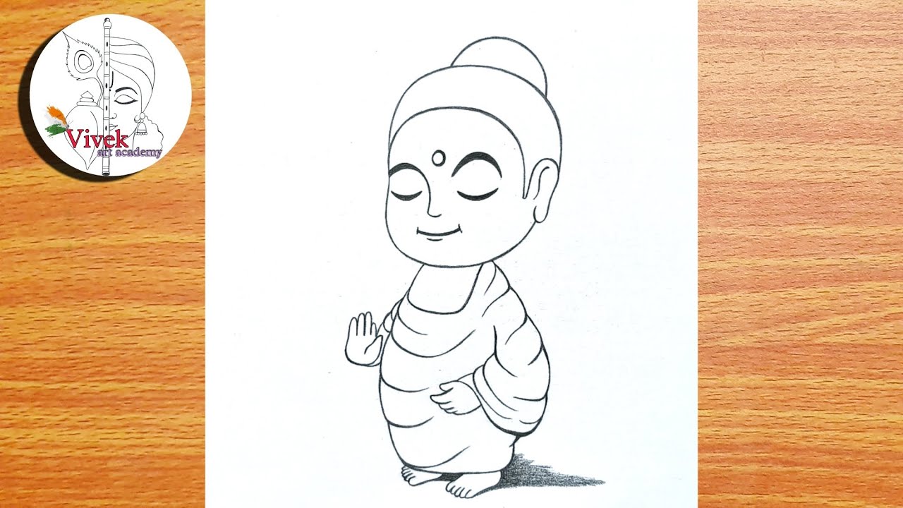 Lord Buddha Drawing Steps | Cute Gautam Buddha Drawing | Draw Buddha ...