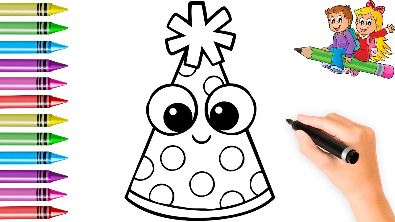 Easy Party Hat Drawing for Kids, Cute and Simple Hat Drawing, Art Video ...