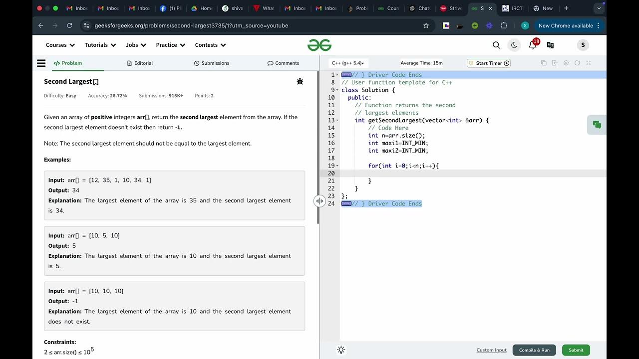 GfG Problem-Second Largest - YouTube