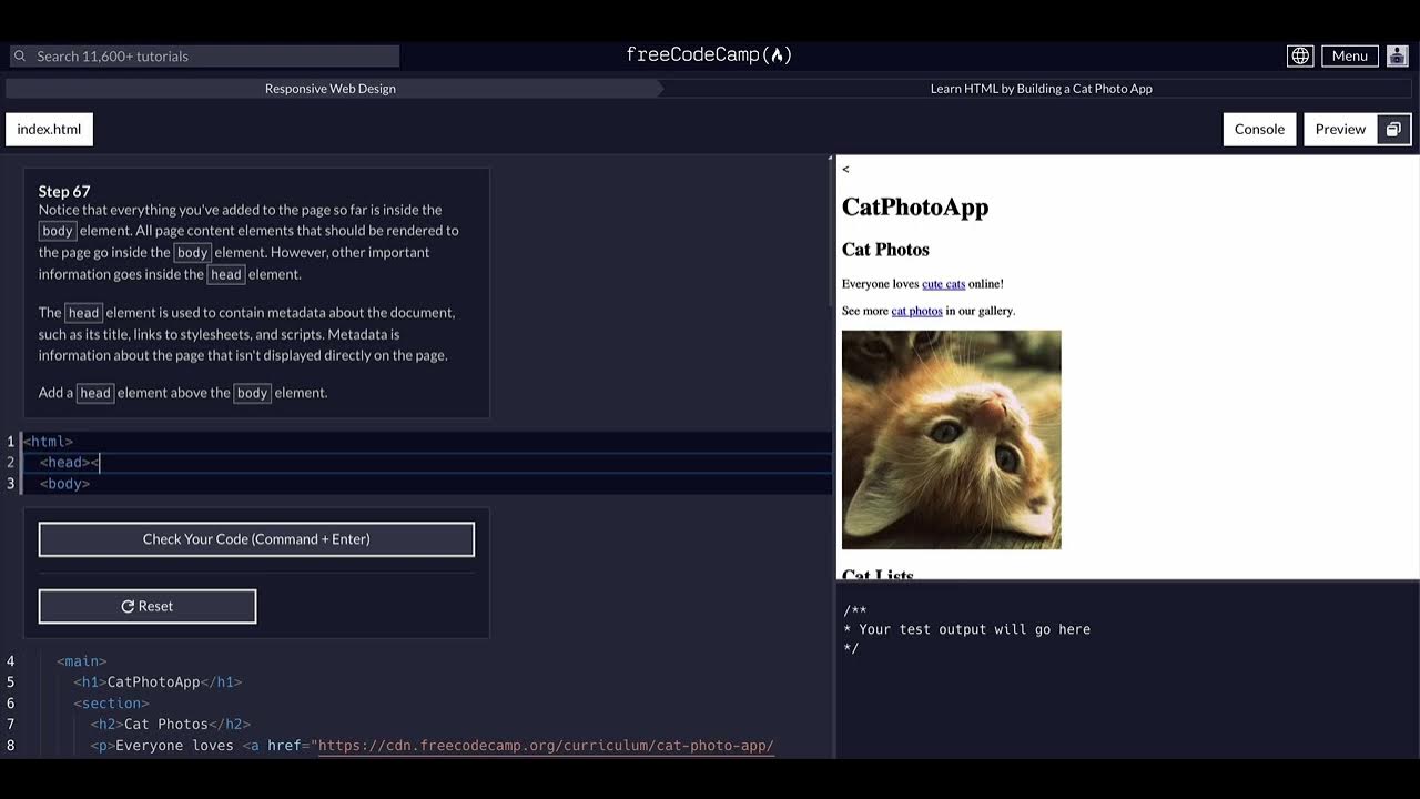 FreeCodeCamp - Responsive Web Design - Step 67 of 71 - Learn HTML by Building a Cat Photo App ...