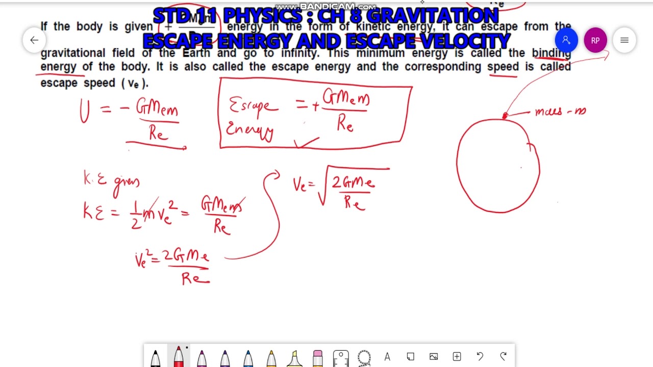 ESCAPE ENERGY AND ESCAPE SPEED : CH 8 GRAVITATION : STD 11 PHYSICS ...