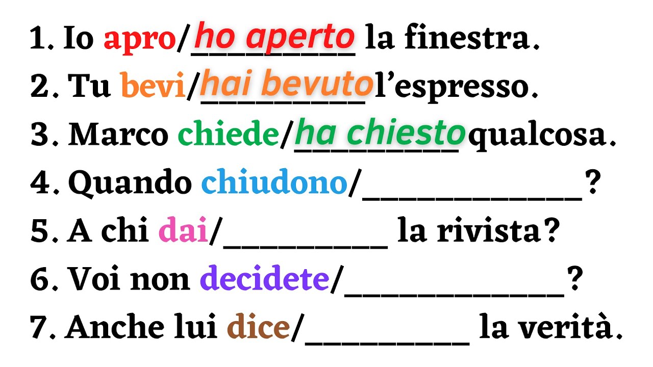 Italian how to transform verbs from present to past | Examples | Tenses ...
