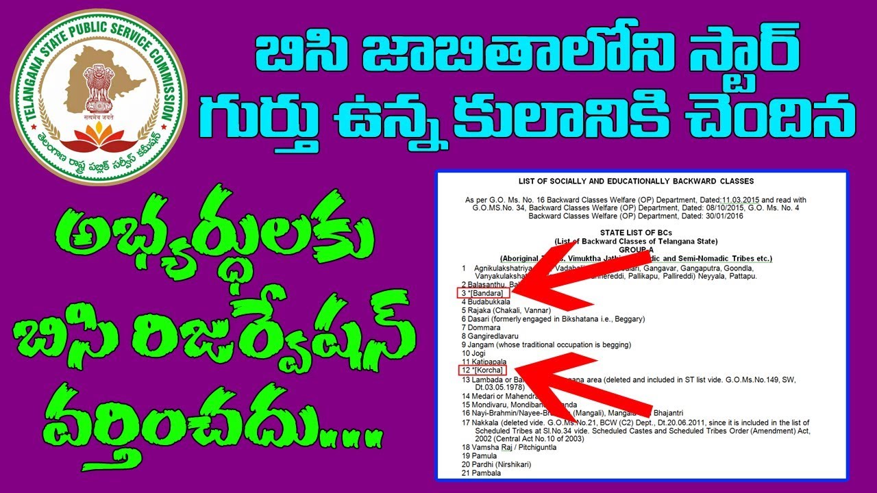 112 Telangana State BC Castes Communities And Percentage Of