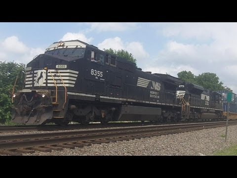 NS 8355 & 2771 Lead a Stack Train, Galesburg, IL - YouTube