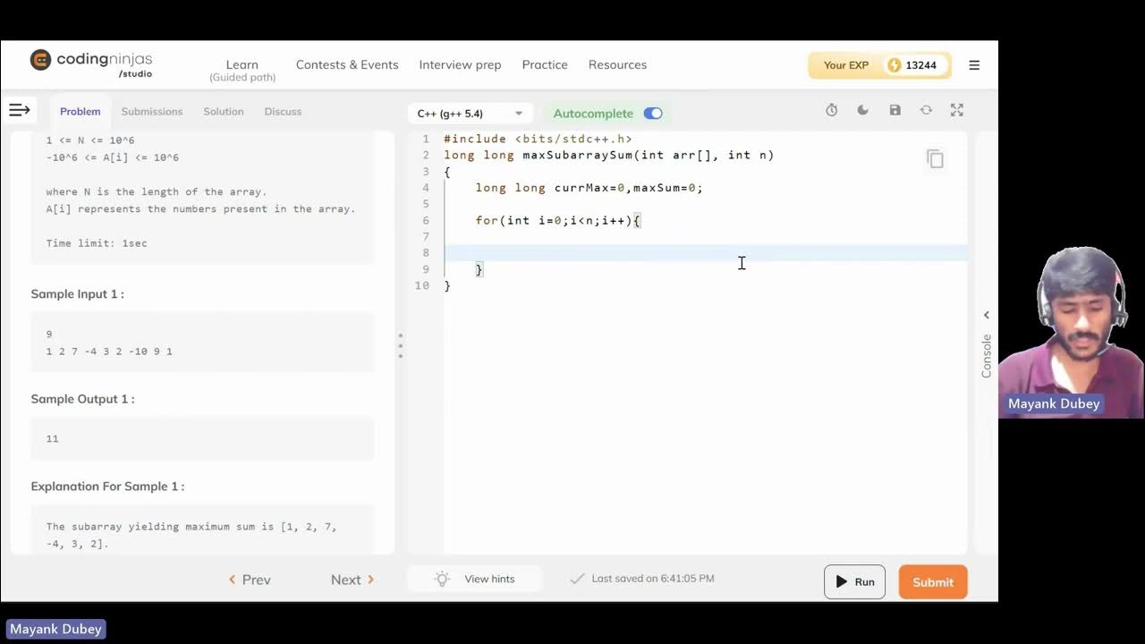 Maximum Subarray Sum | KADANE'S ALGO | MASTER_DSA - YouTube