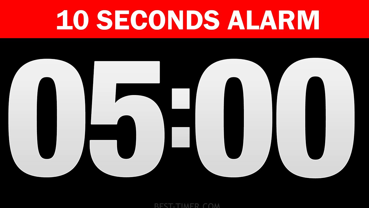 5 min countdown with tick sound and 10 second alarm - YouTube