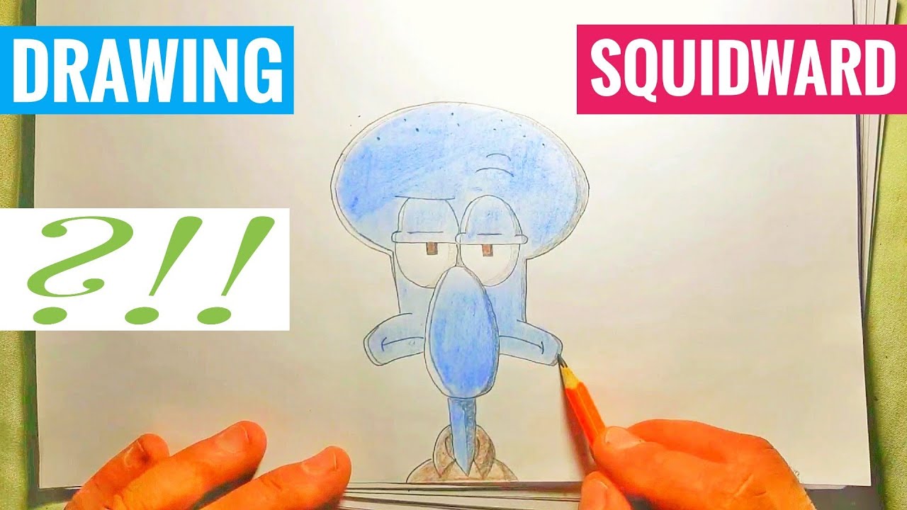 Drawing 《Squidward》 from spongebobe by pencil colors - YouTube