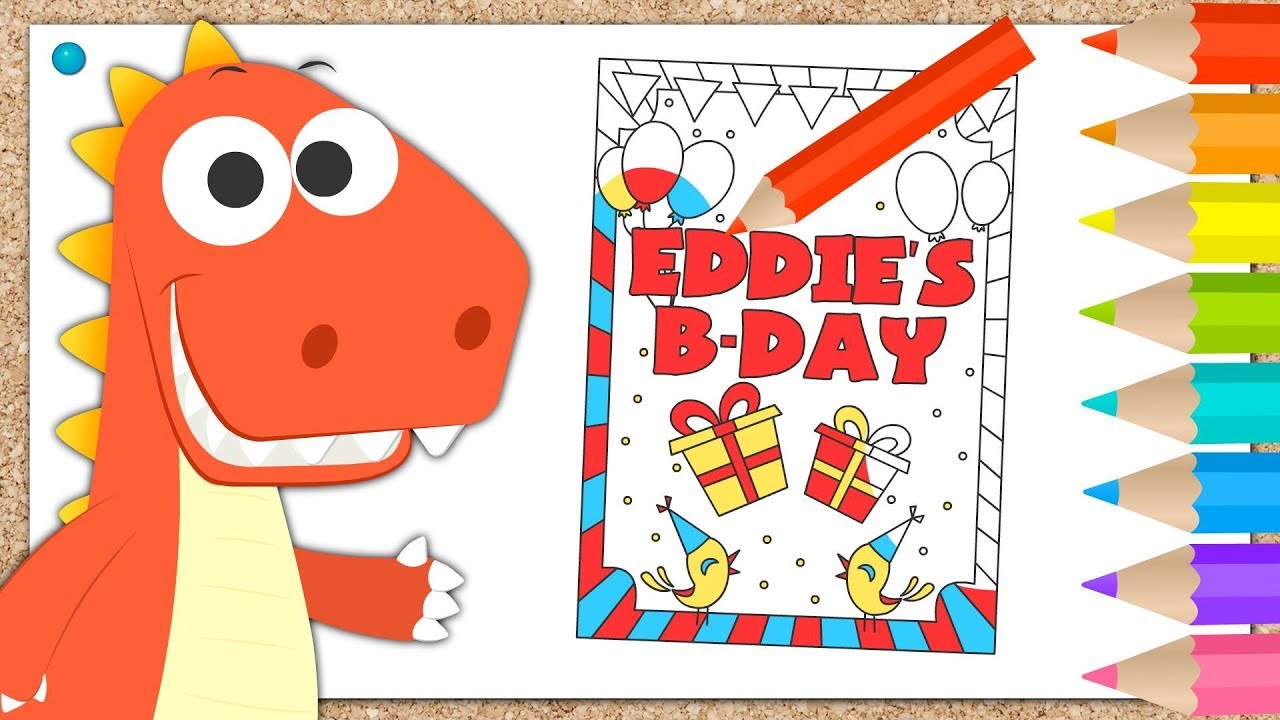 Learn with Eddie Coloring in Birthday Party Invitation 🎨 Eddie ...