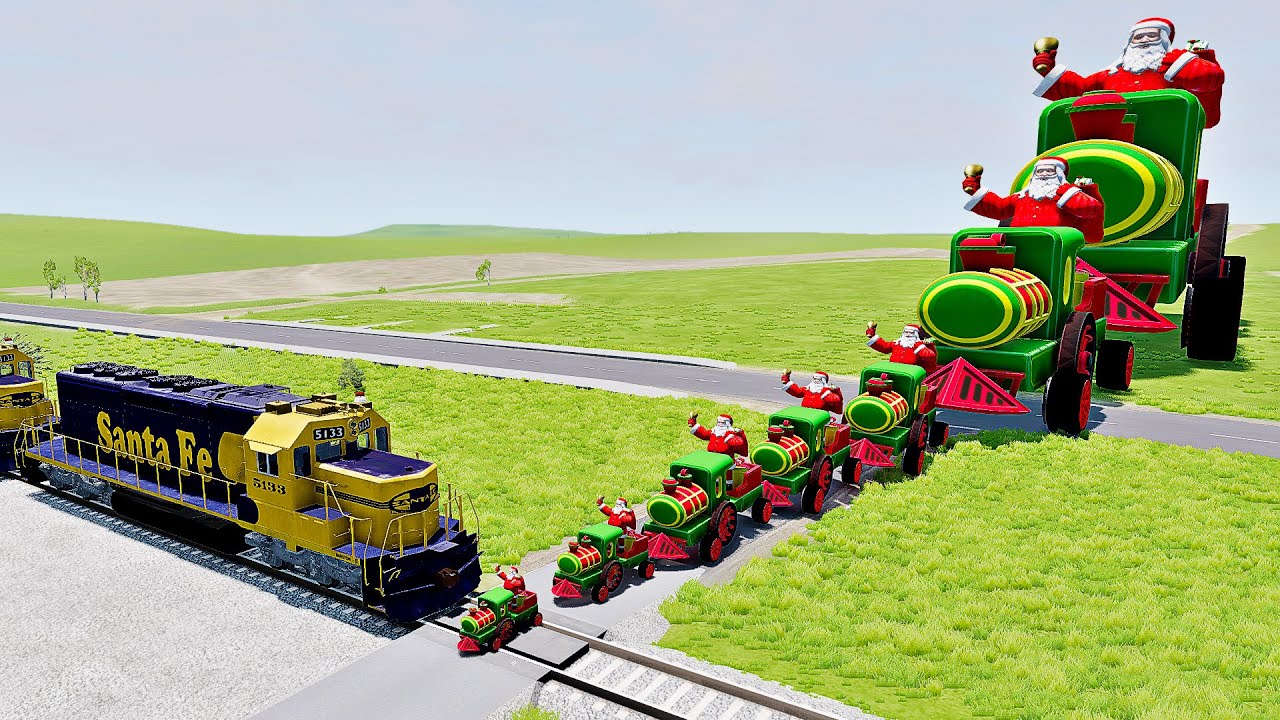 Big & Small Santa Claus Cars vs Train and Fence | BeamNG.Drive - YouTube